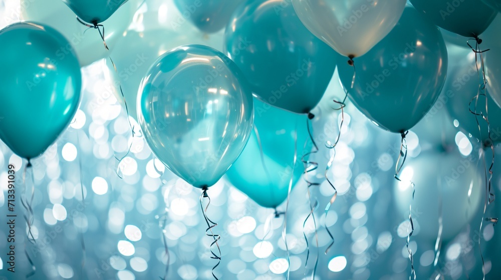 Balloons in different shades of blue, resembling the ocean's hues ...