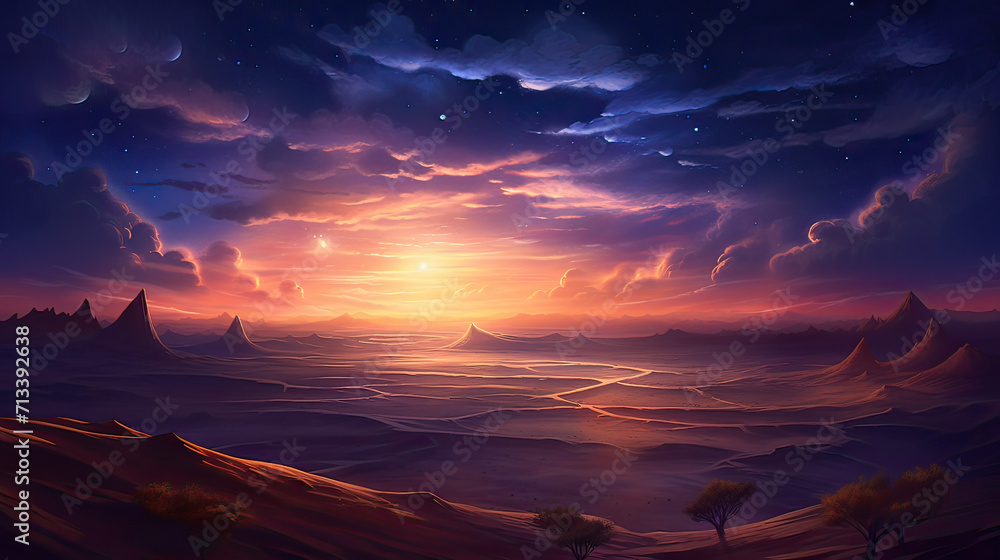 Mythical desert landscape, complete with sand dunes, magical creatures ...