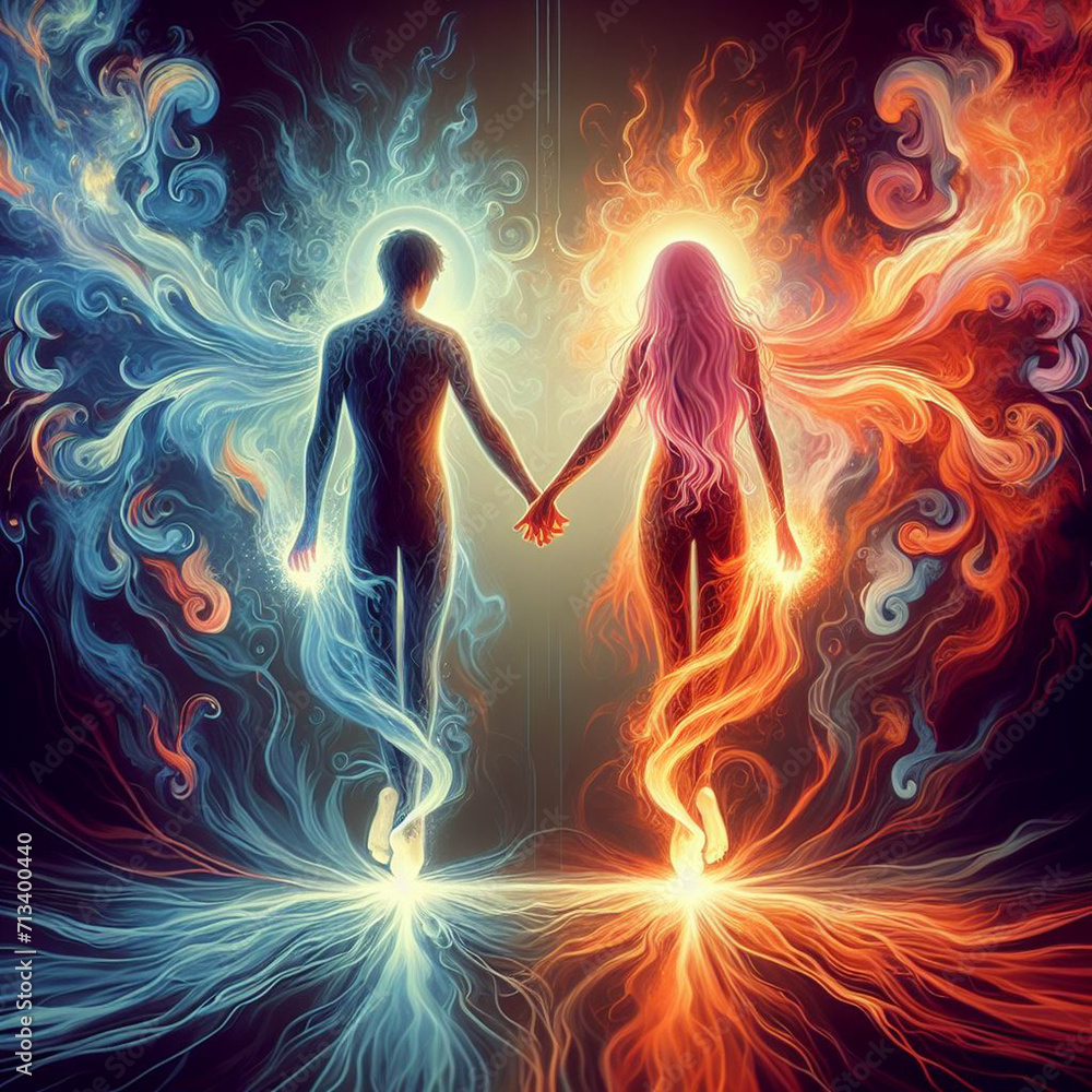 Twin flame couple. Soulmates. The concept of magical, esoteric, tantric ...