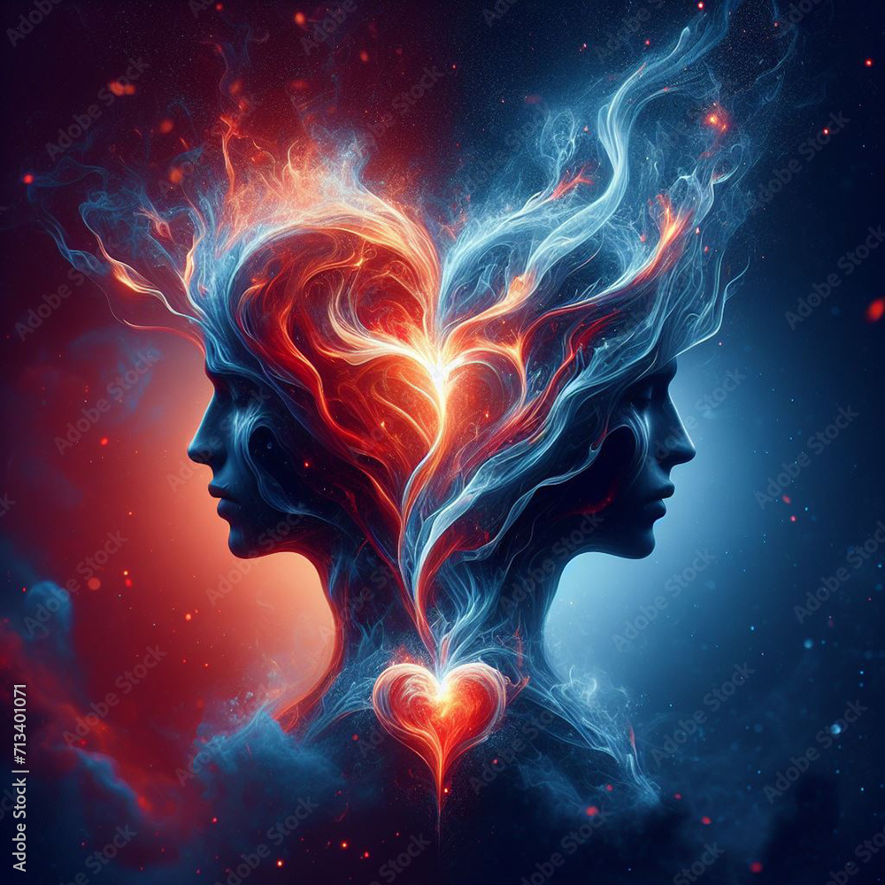 Twin flame couple. Soulmates. The concept of magical, esoteric, tantric ...