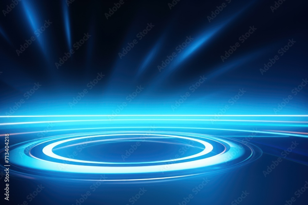 Blue neon lights forming circular patterns with radiant beams Stock ...
