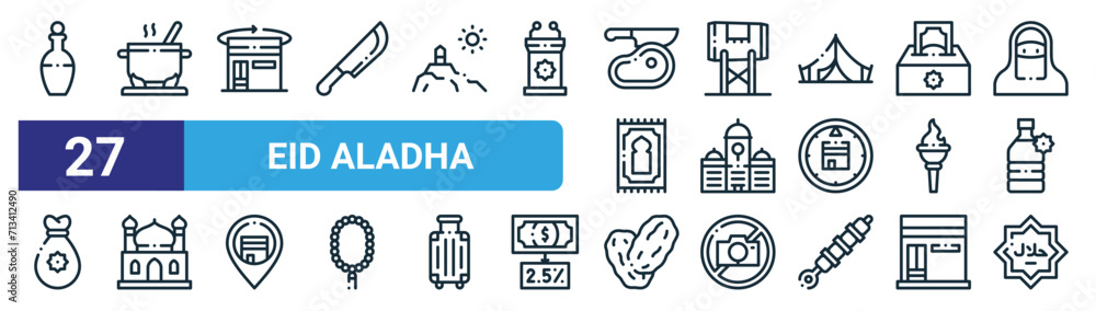 set of 27 outline web eid aladha icons such as kasturi oil, cooking pot ...