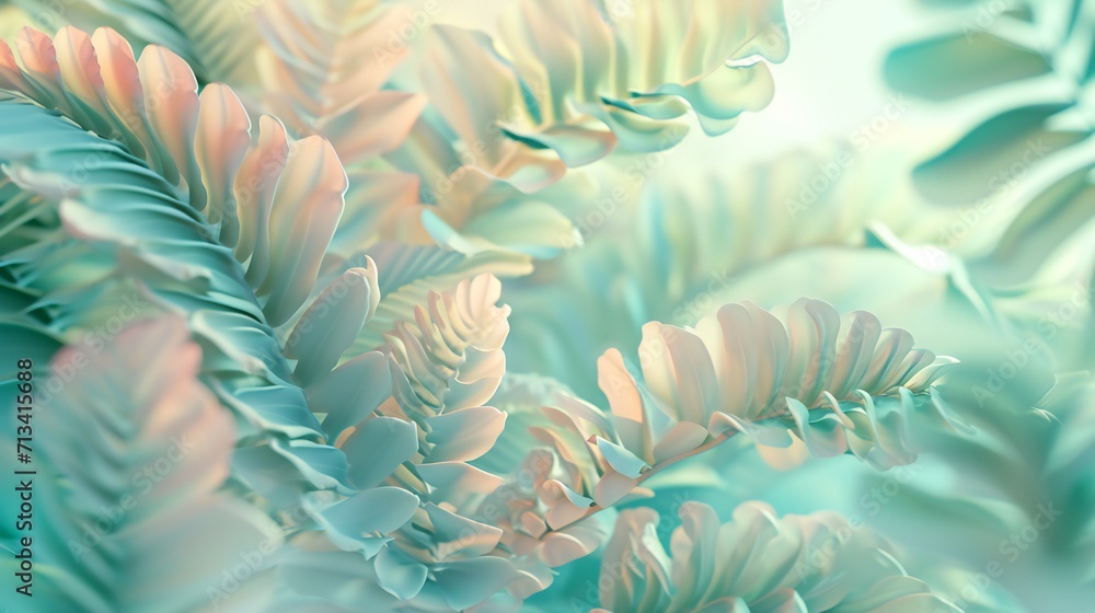 Soft-colored fern leaves in an enchanting dance of 3D elegance, their ...