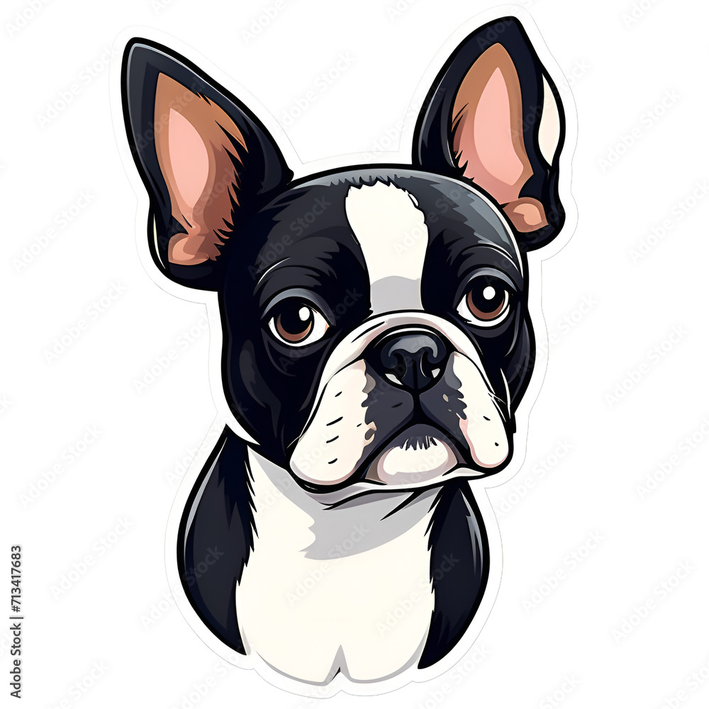 cartoon boston terrier dog puppy breed, vector illustration, logo icon ...