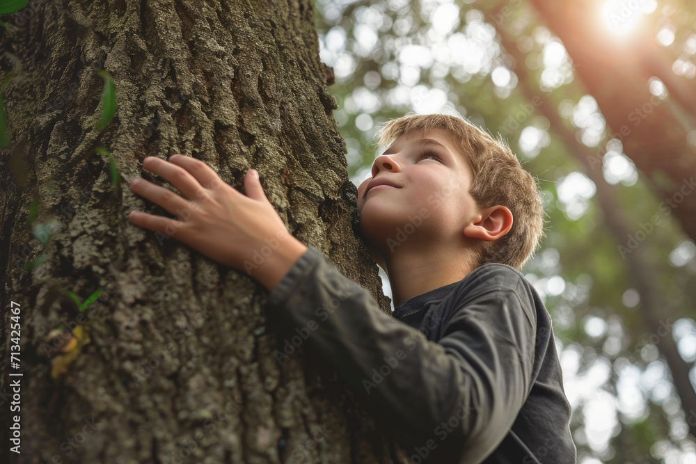 Tree Hugger's Moment: Teen Boy Expressing Environmental Love Stock ...