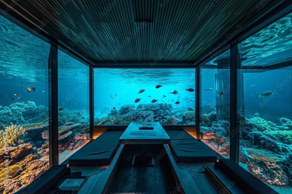 Underwater observatory with panoramic coral reef views and marine life ...