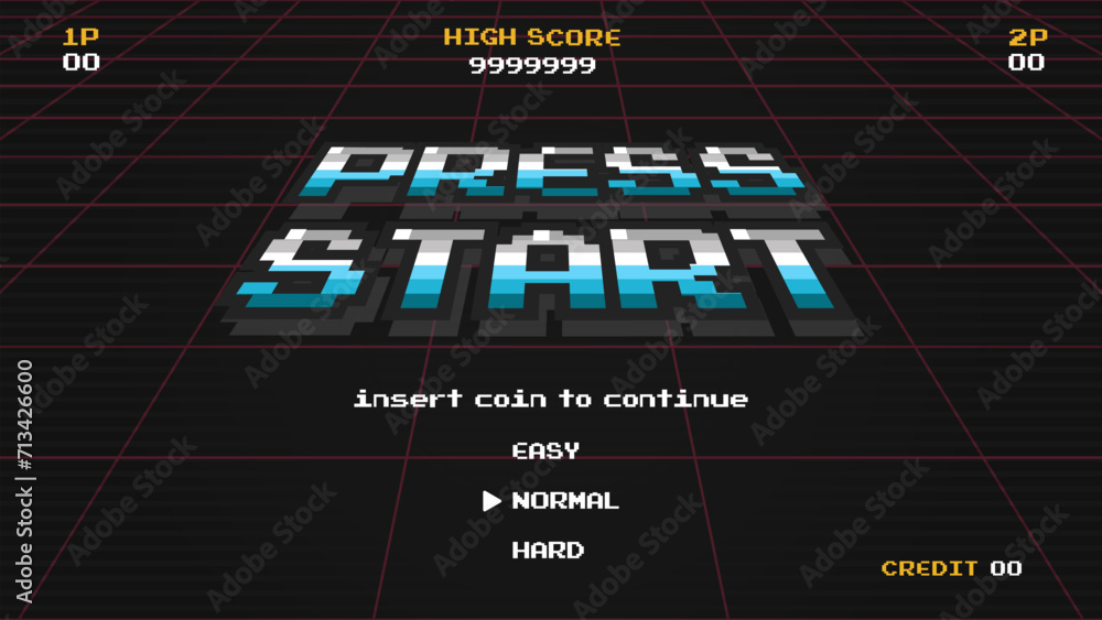 PRESS START INSERT A COIN TO CONTINUE .pixel art .8 bit game.retro game ...