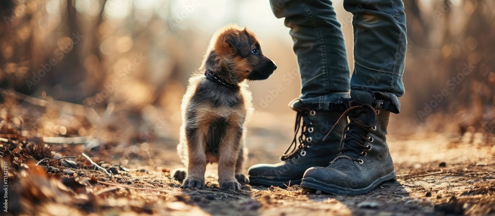 The man affects the dog obedient and loving dog captive dogs pull their heads through the bars ...