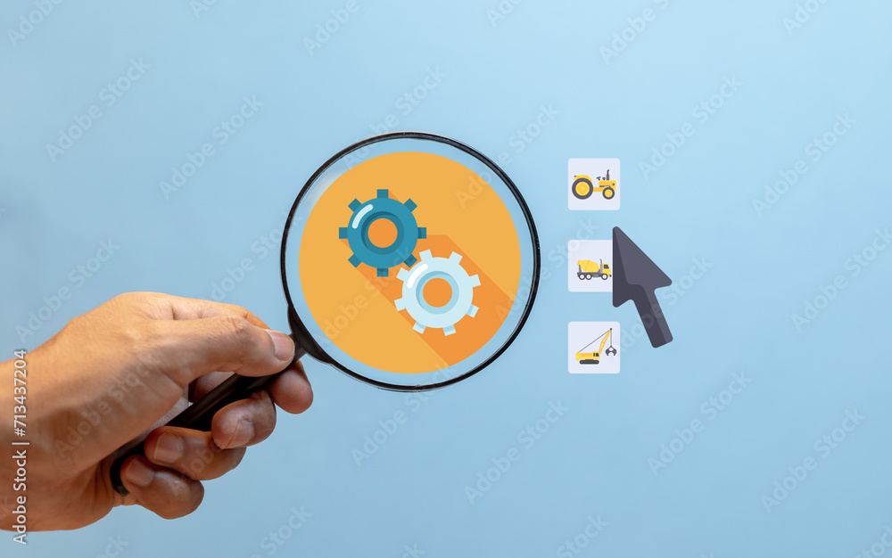 Management development, heavy machinery icon. Teamwork and development ...