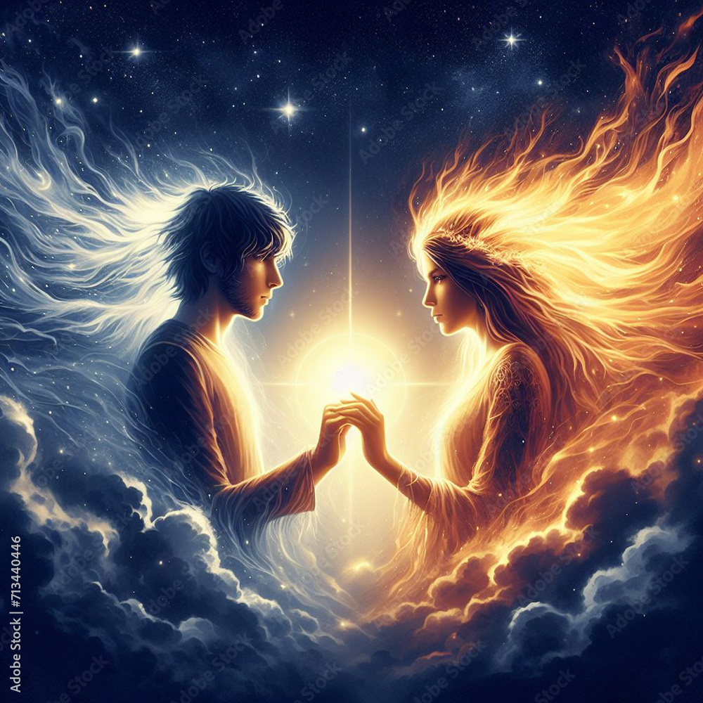 Twin flame couple. Soulmates. The concept of magical, esoteric, tantric ...