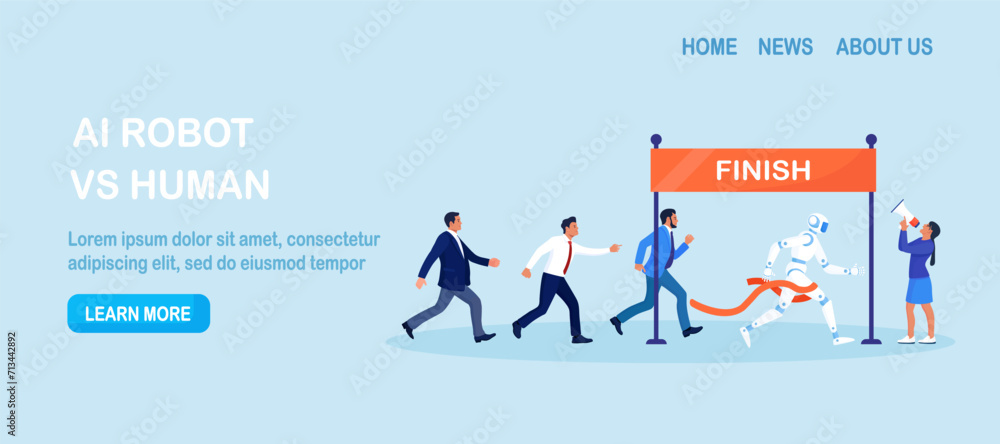 Ai robot vs man. Business competition. Robot employee competition with ...