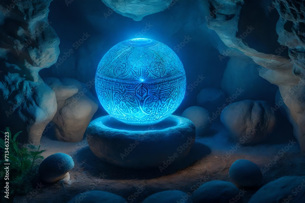 The orb rests atop an ancient stone pedestal in a hidden cavern, Stock ...