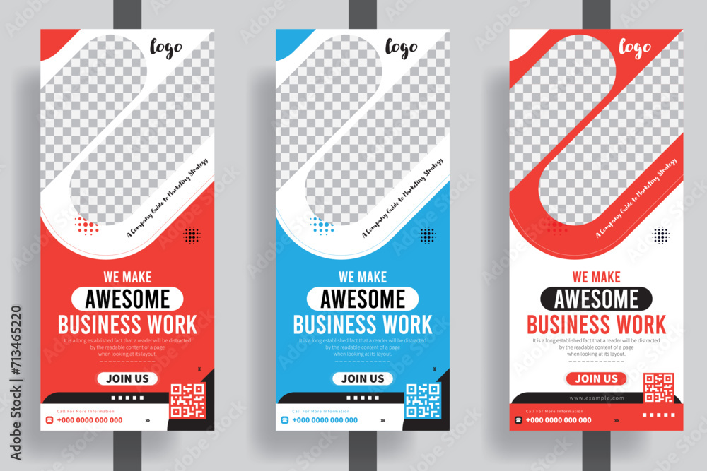 Business work Roll Up Template. Vertical Roll Up, X-Stand, Exhibition ...