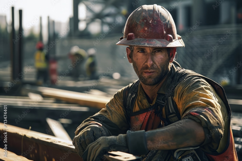 Construction worker on the job site, embodying strength and resilience ...