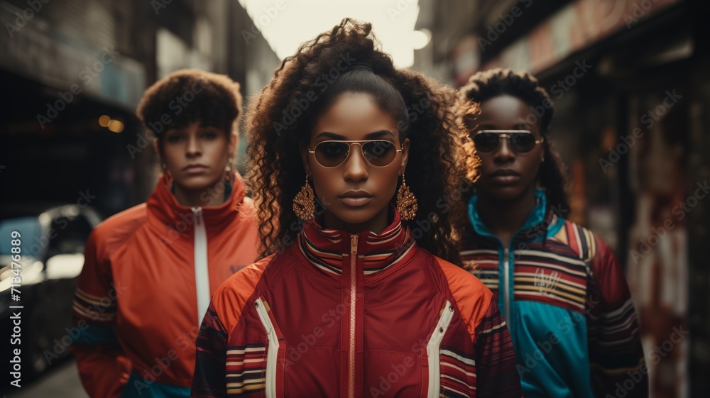 Group of Retro fashion young men and women enthusiasts people in a 90s ...