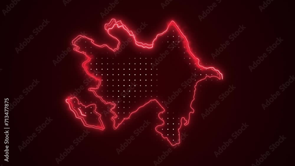 Neon Red Azerbaijan Map Borders Outline Loop Background. Neon Red Colored Azerbaijan Map Borders ...