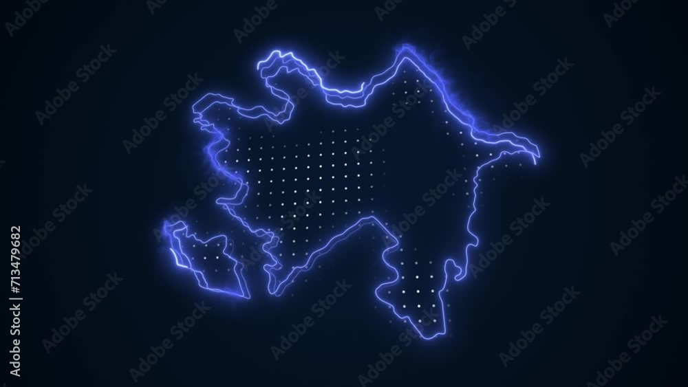 3D Moving Neon Blue Azerbaijan Map Borders Outline Loop Background ...