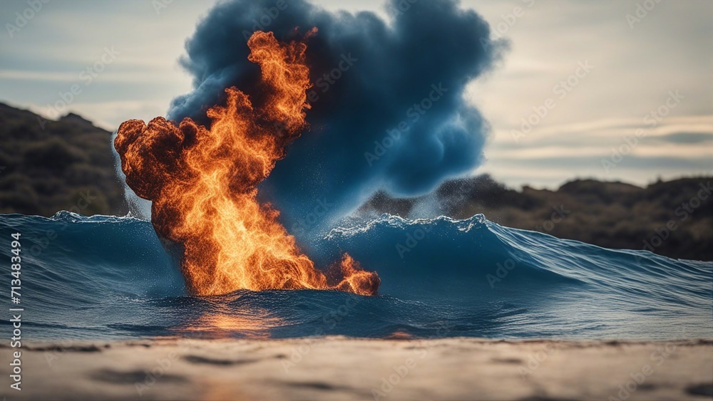 fire in water A surreal illustration of fire out of water, with a ...