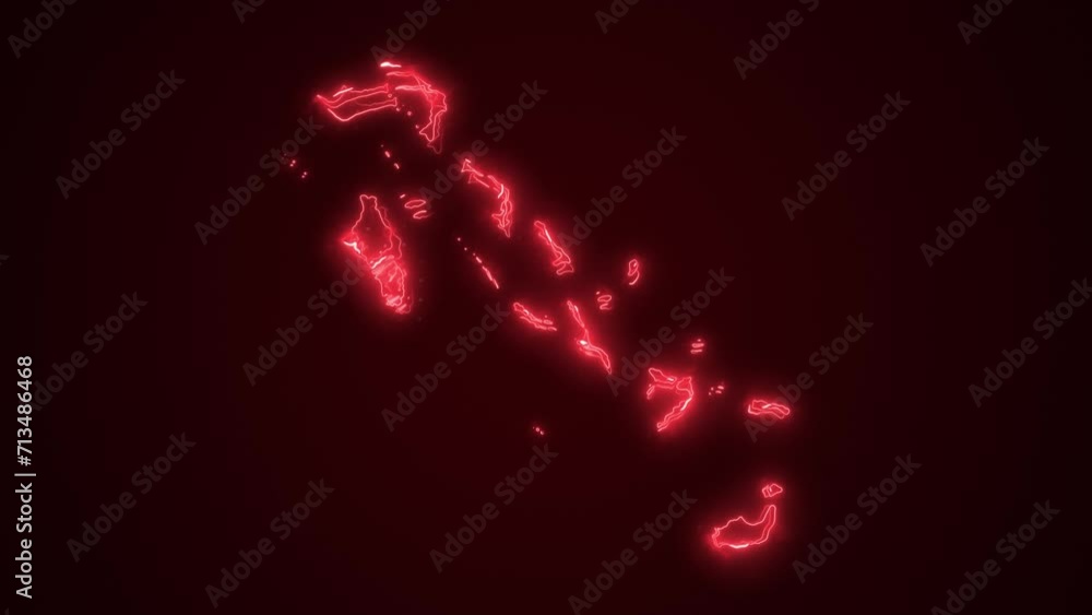 3D Moving Neon Red Bahamas Map Borders Outline Loop Background. Neon ...