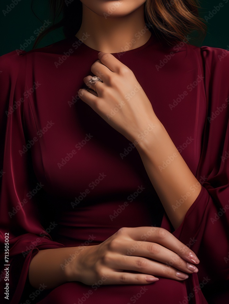 a lady is holding up her hands and finger nails in a maroon color, in ...