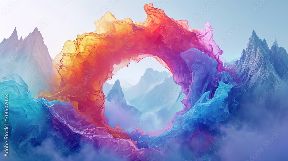 Mountain crests are framed by colorful roll overflows, like a crown ...