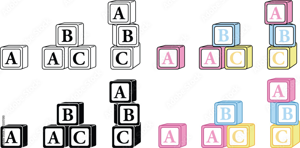 Pastel ABC Stacking Kids Blocks Vector Clipart - Outline, Silhouette ...
