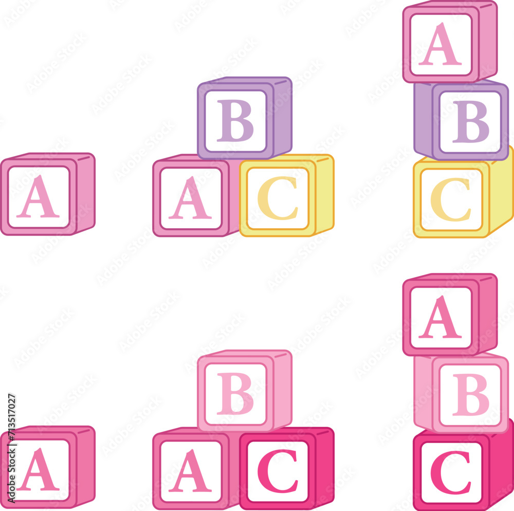 ABC Stacking Kids Blocks Vector Clipart - Girl Themed Colors Stock ...