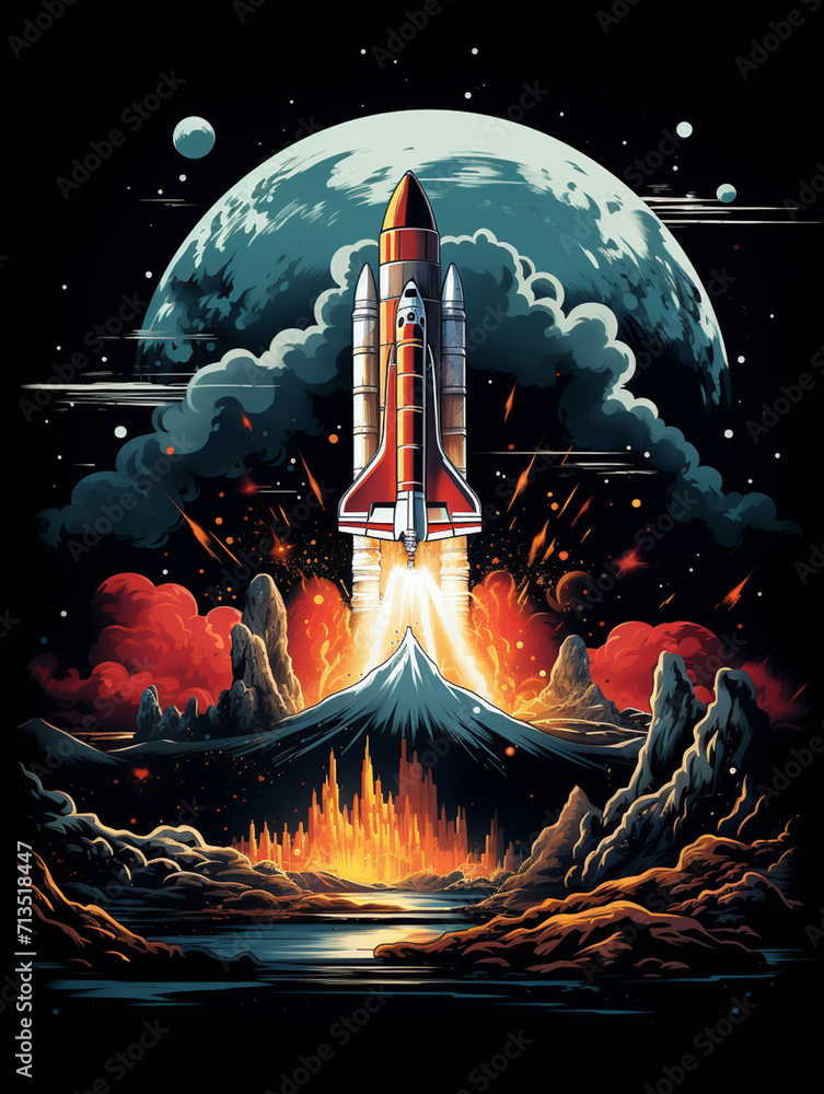 T-shirt design, retro space explorer, 1950s sci-fi style, classic ...