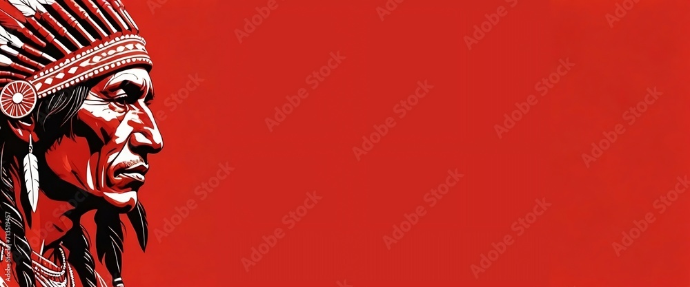 Red Indian peoples day banner. Native American Indian heritage month ...