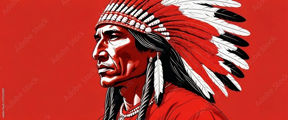 Epic Red Indian Chief banner art illustration. Native American Day ...