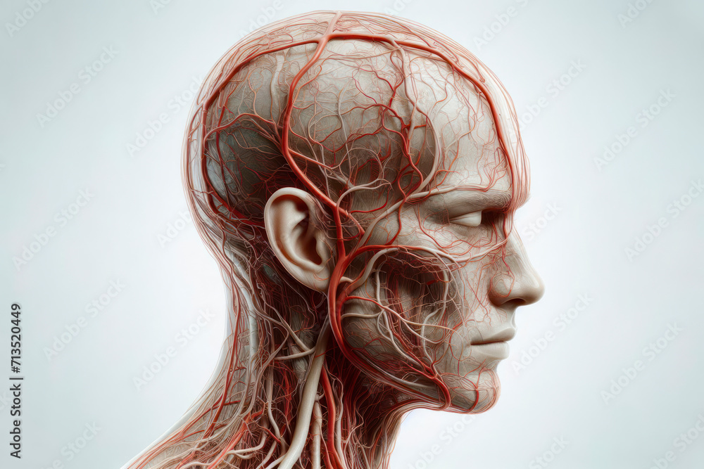 Human anatomy showing head vein structure system visible isolated on ...