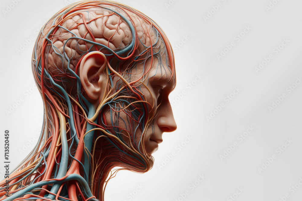 Human anatomy showing head vein structure system visible isolated on ...
