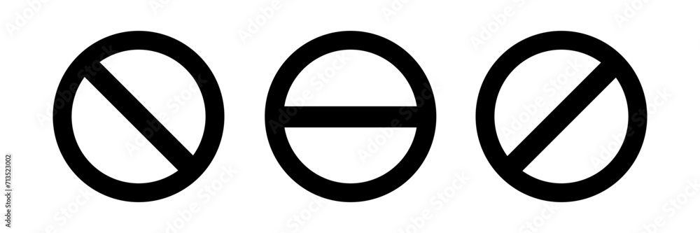 Set of flat black prohibition forbidden ban circle icon symbol. Stop ...