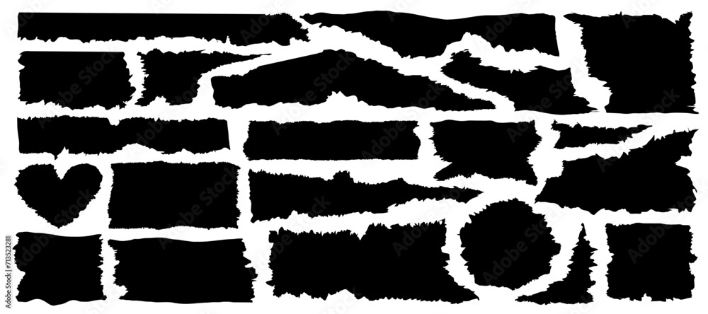 Torn paper frame vector set black color isolated on white background ...