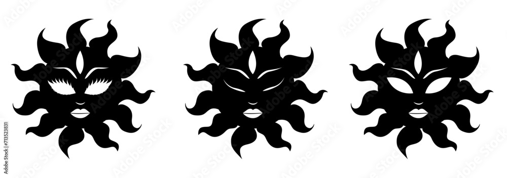 Solar deity. Vector illustration of sun deity face mask. Sun with a ...