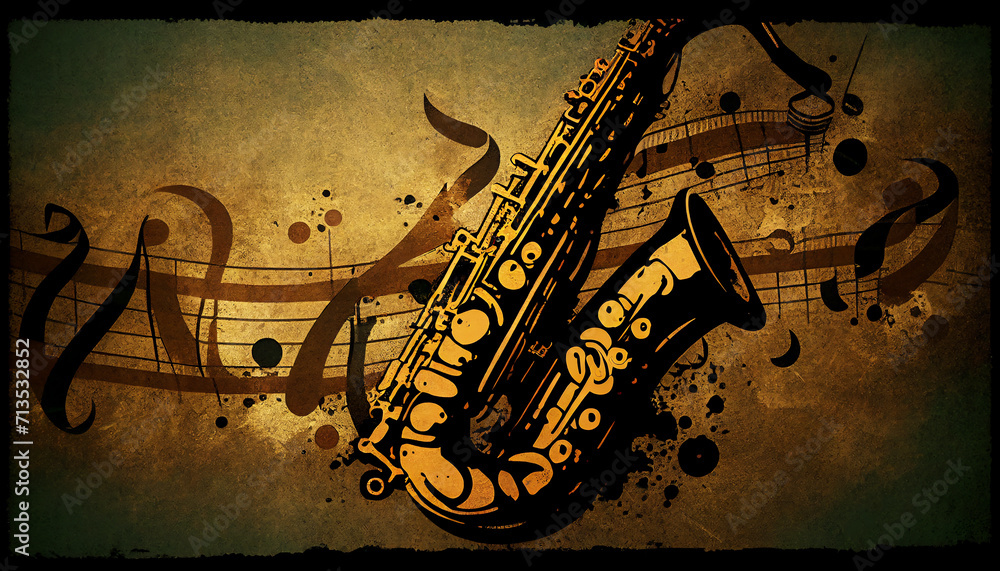Brass saxophone background with an abstract vintage distressed texture ...