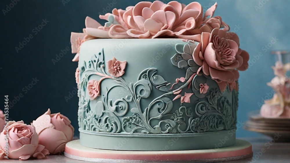 Showcase the intricate details and textures of fondant on a cake ...