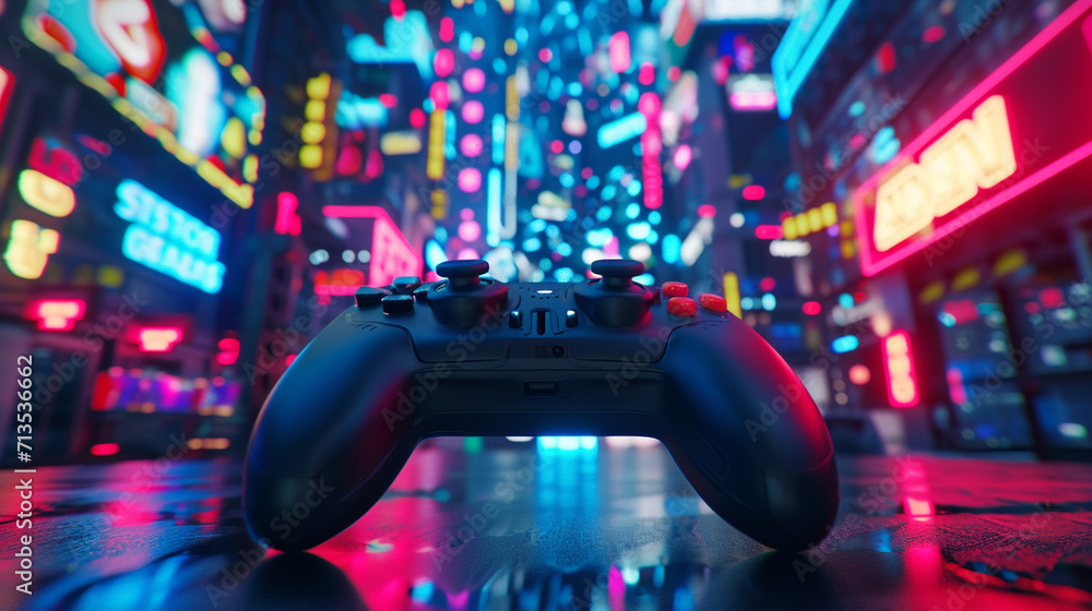 Interactive 3D game controller surrounded by vibrant elements from ...