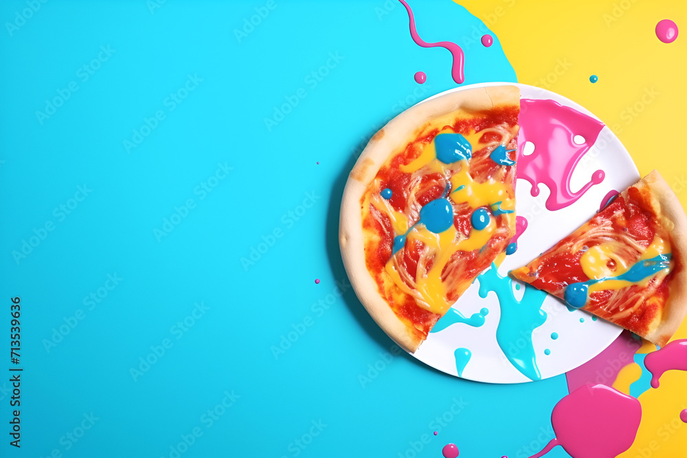 Bright background for National Pizza Day, colorful colors in a modern ...