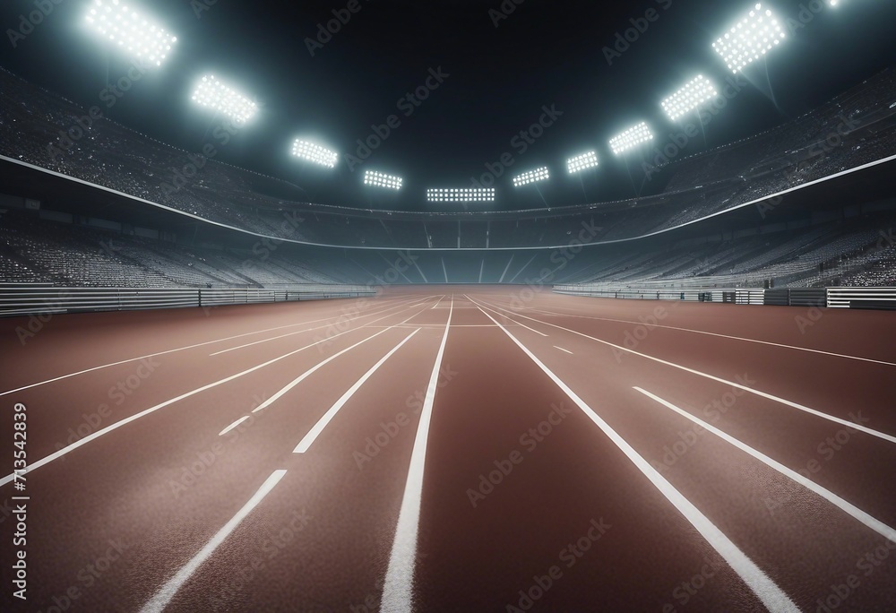 Race Track Arena with Spotlights Empty Racing track with grandstands ...