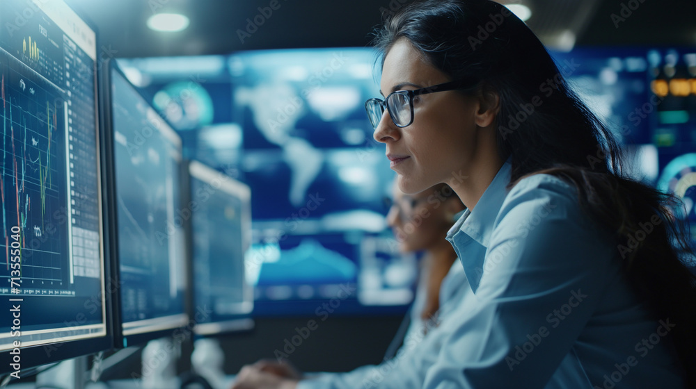 Female data Scientists Working on their Computers In Big Modern ...