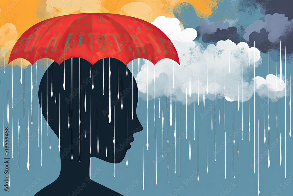 Sad person standing under a rain cloud - signs of a depression and ...
