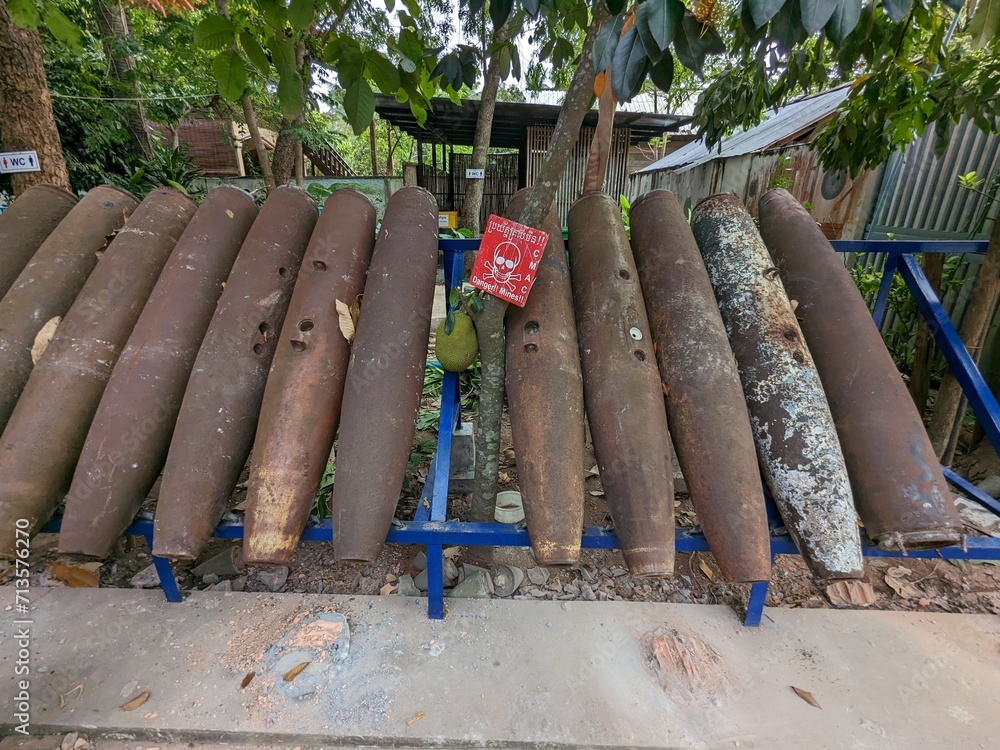 unexploded land mines and cluster bombs remains picked up all around ...