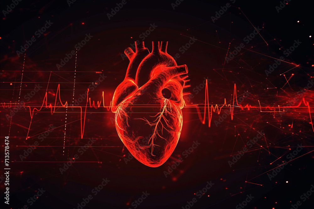 Abstract human heart shape with red cardio pulse line. Creative ...