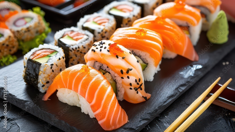 A visually appealing photo of sushi, a delectable and healthful ...