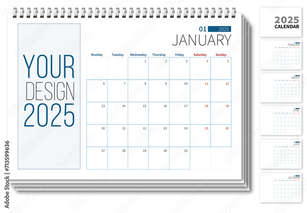2025 Calendar EU and US layout with blue accents Stock Template | Adobe ...