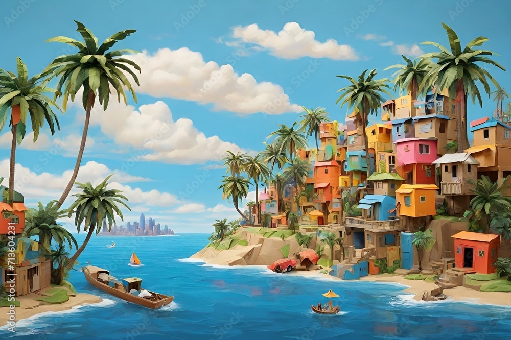 Cardboard Island Oasis. A tropical paradise where cardboard boxes form ...