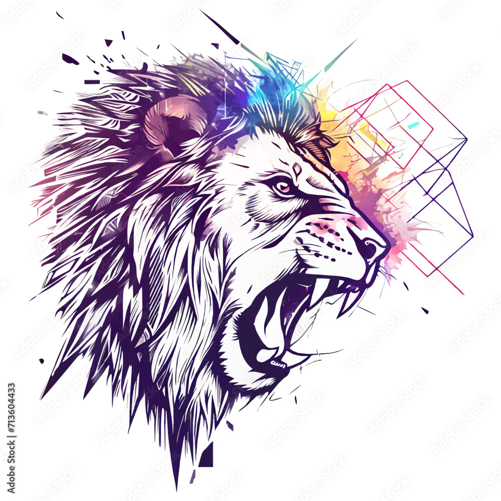 A detailed drawing of a lion with its mouth wide open, showcasing its ...