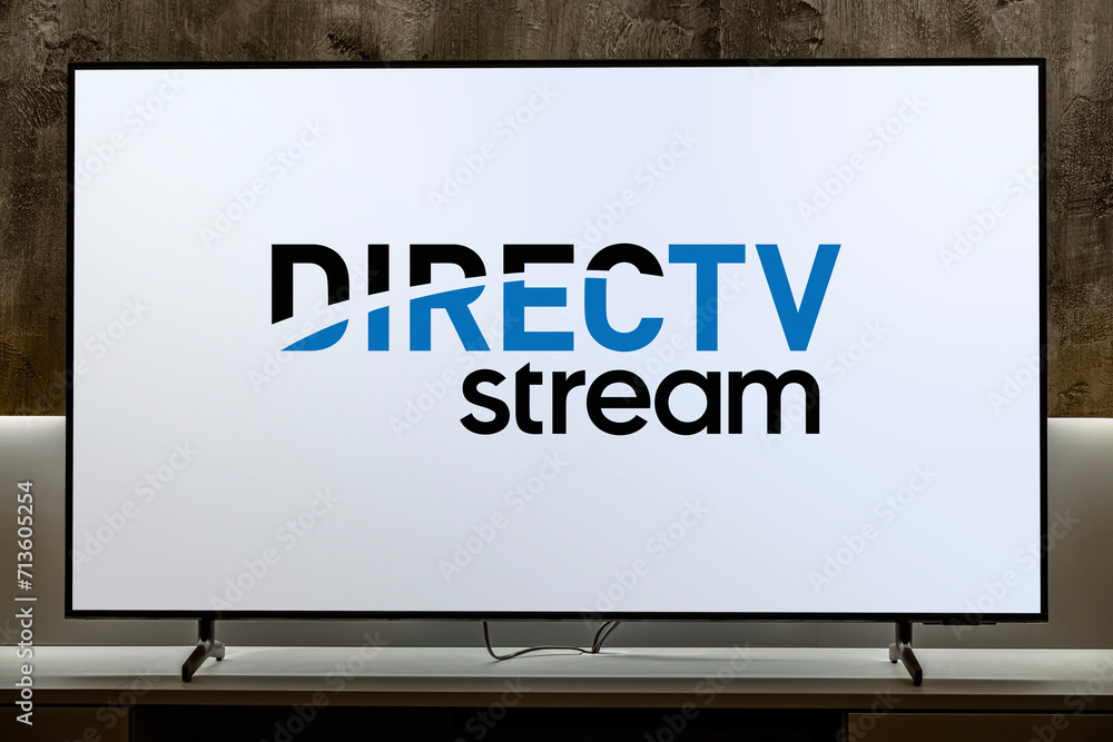 Flat-screen TV set displaying logo of DirecTV Stream Stock Photo ...