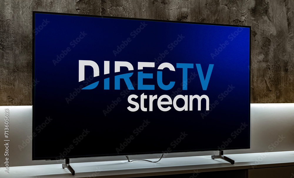 Flat-screen TV set displaying logo of DirecTV Stream Stock Photo ...